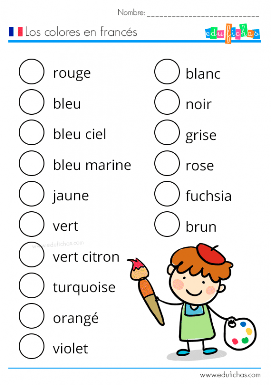Colores en francés - Cuadernos para niños