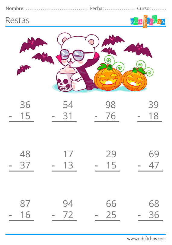 Hojas De Trabajo De Suma Y Resta De Halloween Sumas De Halloween 3