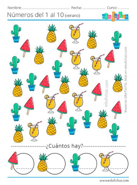 Cuaderno de números de verano para infantil 2020