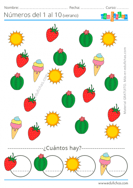 Cuaderno de números de verano para infantil 2020