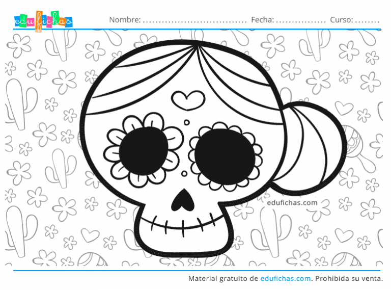 Dibujos del Día de Muertos para Colorear. Descargar PDF Gratis.