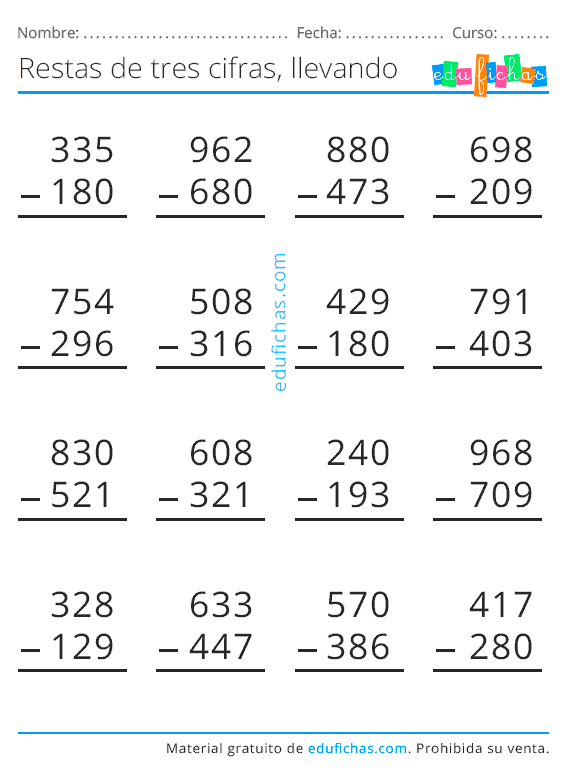 Restas para Niños. Aprender a Restar Llevando y Sin Llevar