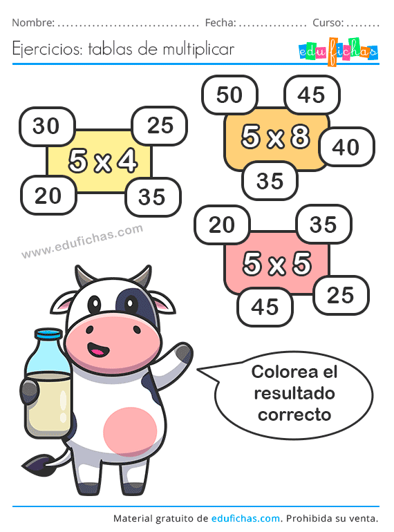 🥇 Tabla del 5. Actividades PDF para Aprender la Tabla del 5 GRATIS