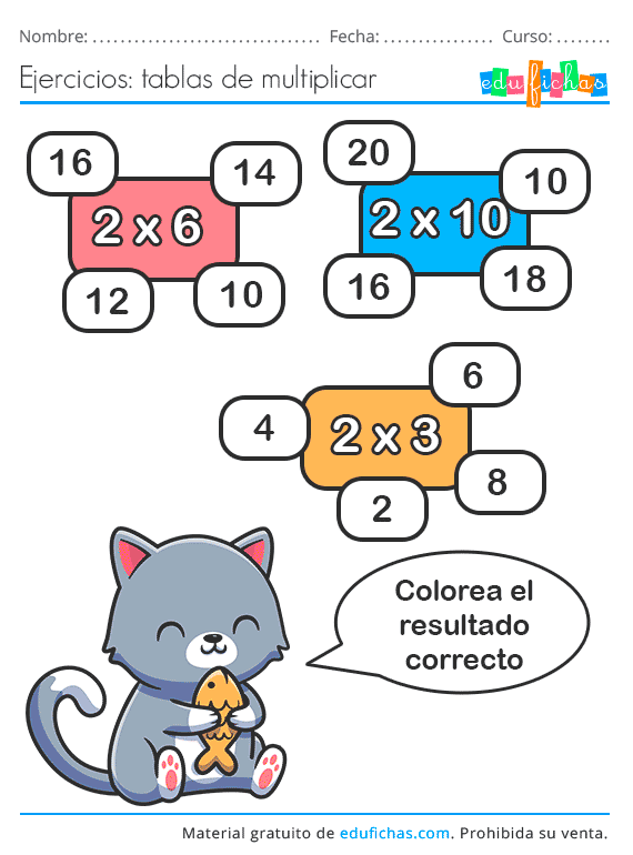 Tabla del 2. Fichas + Ejercicios. Aprende a Multiplicar GRATIS