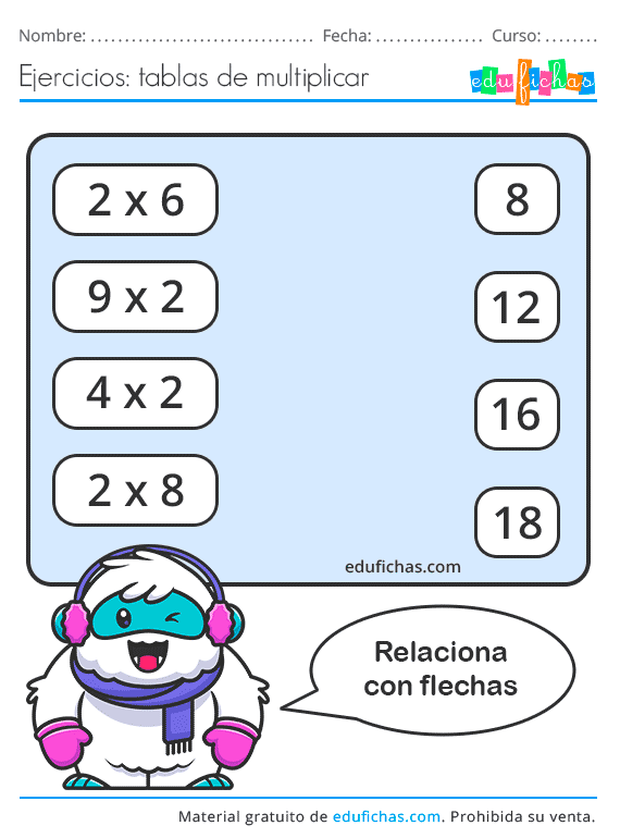 Tabla del 2. Fichas + Ejercicios. Aprende a Multiplicar GRATIS