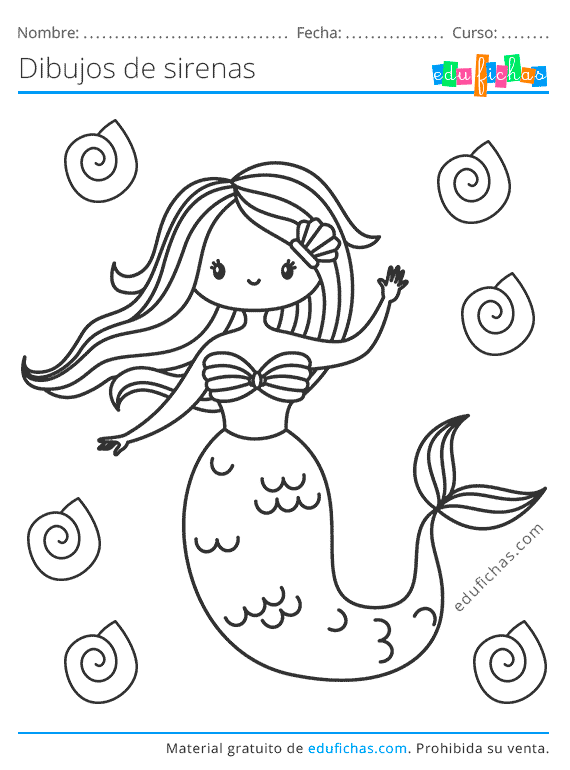 Sirenas para Colorear. Descargar Dibujos de Sirenas en PDF Gratis