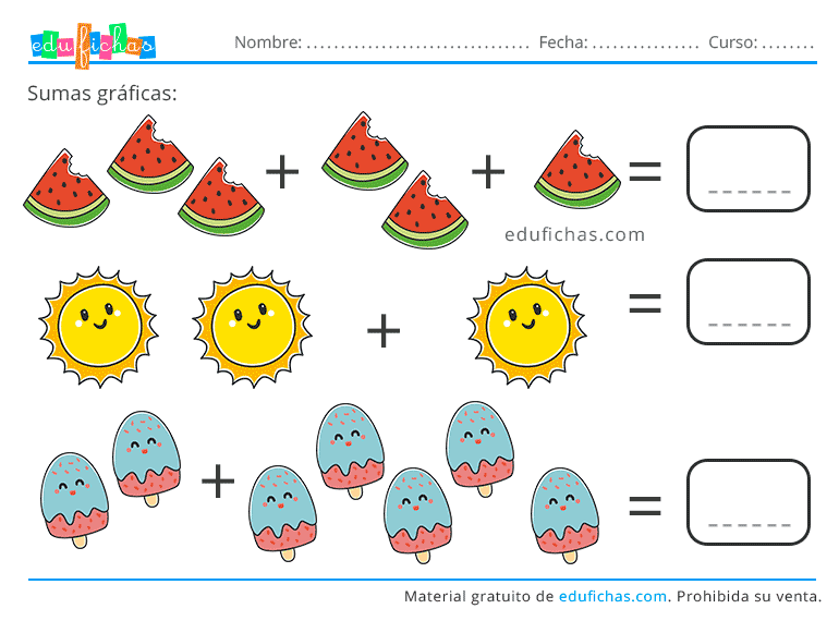 Sumas de Verano para Niños. Descargar PDF de Sumas para Vacaciones