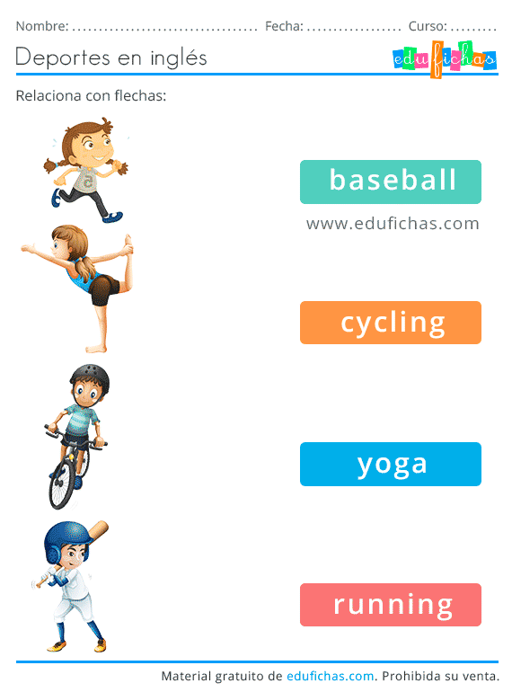Deportes en Inglés - Vocabulario + Ejercicios para Imprimir. PDF GRATIS.