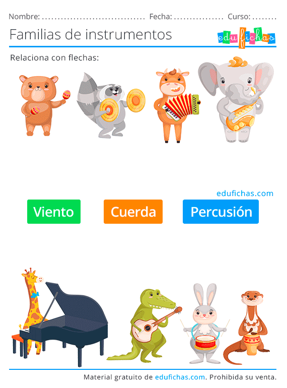 Nombres de los Instrumentos Musicales para Niños + Fichas en PDF