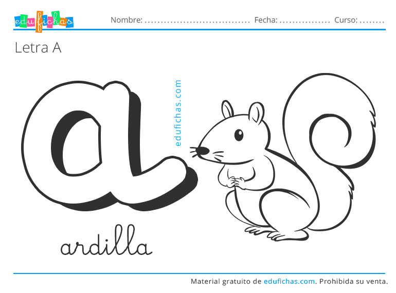 Letra A. Fichas de Actividades con las Vocales. PDF Gratis.