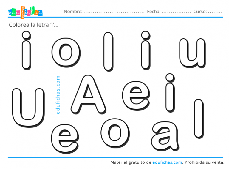 Letra I. Fichas de Actividades con las Vocal "i". PDF Gratis.