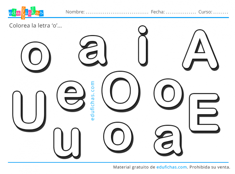Letra O. Fichas de Actividades con la vocal O. PDF Gratis.