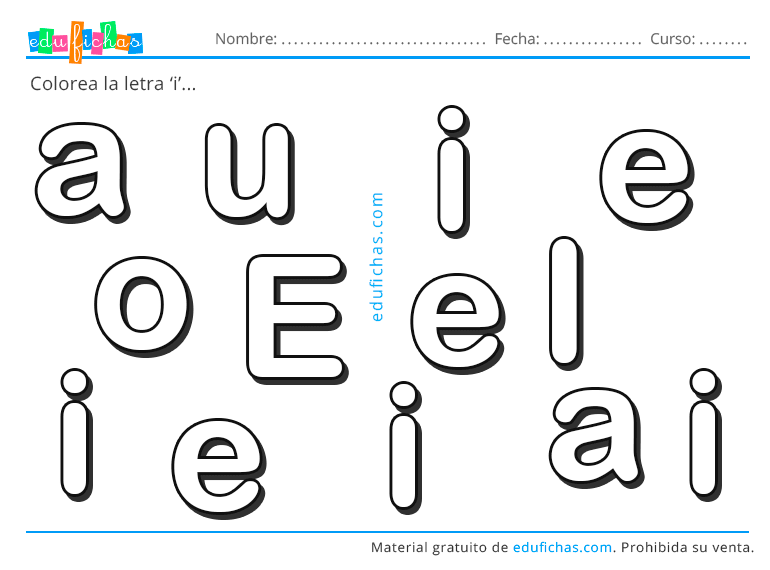 Letra I. Fichas de Actividades con las Vocal "i". PDF Gratis.