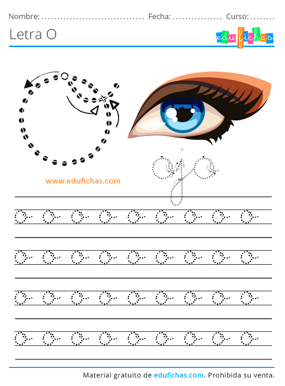 Letra O. Fichas de Actividades con la vocal O. PDF Gratis.