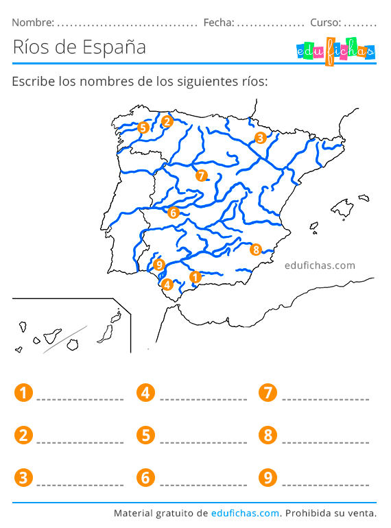 Ríos de España - Mapas para Imprimir + Ejercicios Gratis en PDF