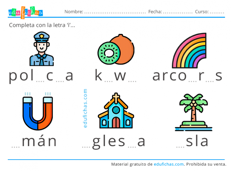 Letra I. Fichas de Actividades con las Vocal "i". PDF Gratis.