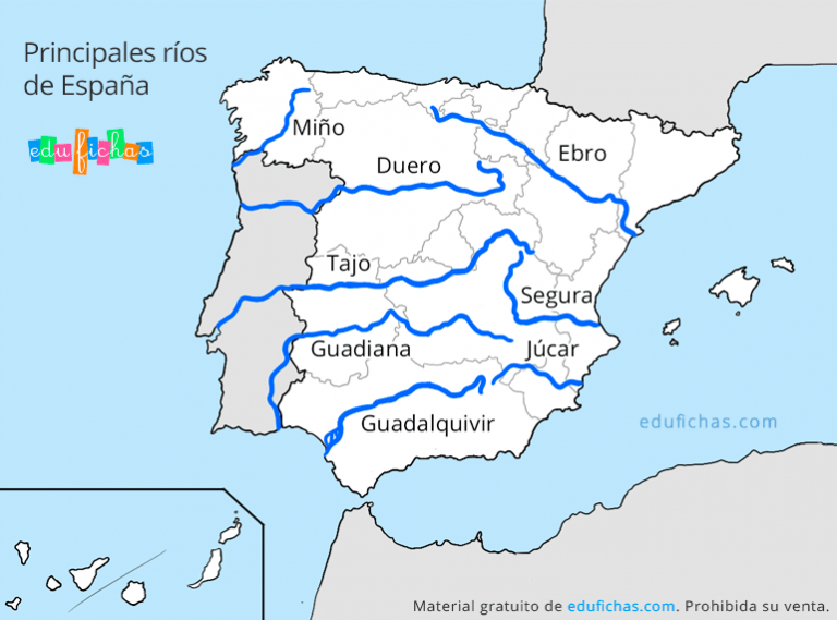 Ríos de España - Mapas para Imprimir + Ejercicios Gratis en PDF