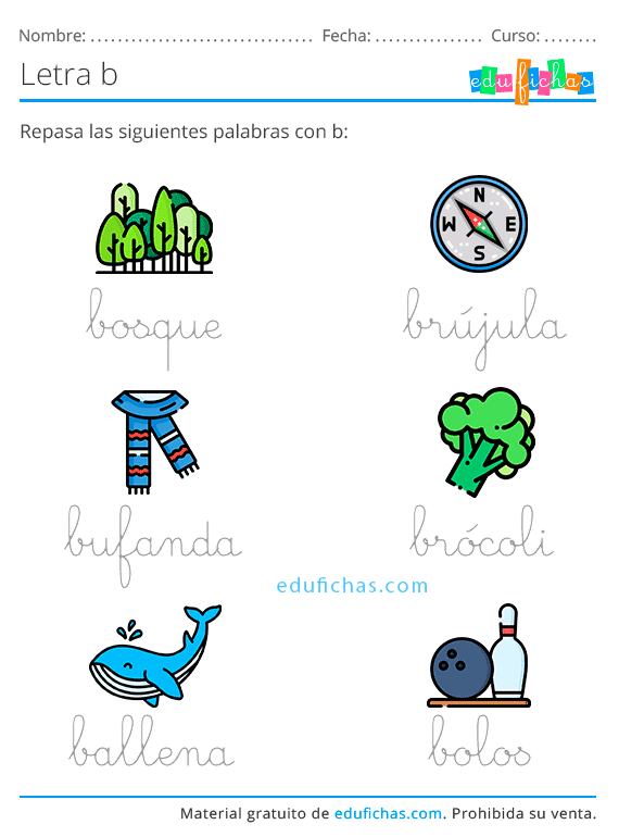 Aprender la letra B - Fichas de Letras Consonantes para Imprimir (PDF)