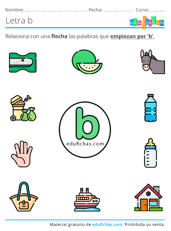 Aprender la letra B - Fichas de Letras Consonantes para Imprimir (PDF)