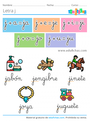 Letra J - Sílabas y Palabras con J - Consonantes para Imprimir (PDF)