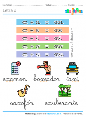 Letra X - Sílabas y Palabras con X - Consonantes para Imprimir (PDF)