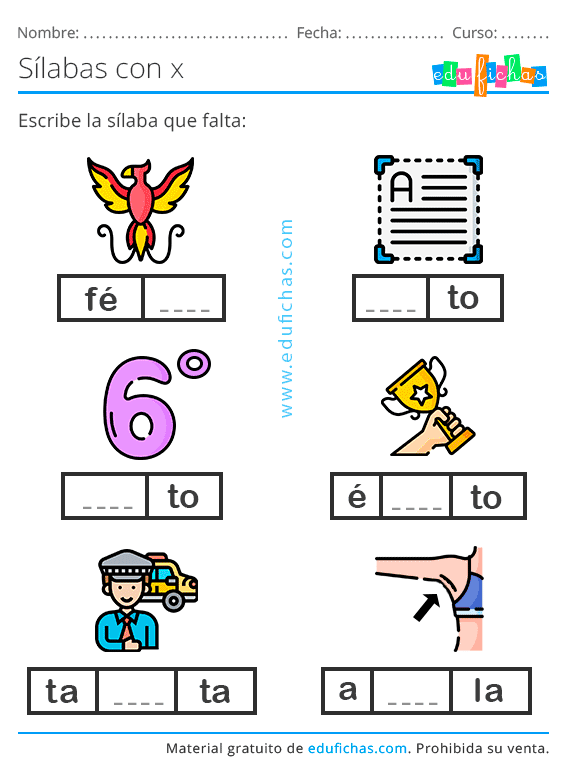 Letra X - Sílabas y Palabras con X - Consonantes para Imprimir (PDF)