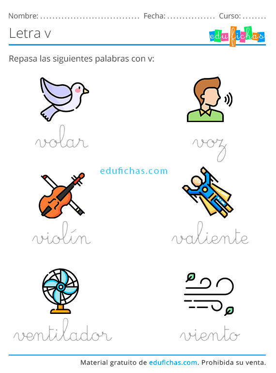 Letra V - Sílabas y Palabras con V - Consonantes para Imprimir (PDF)