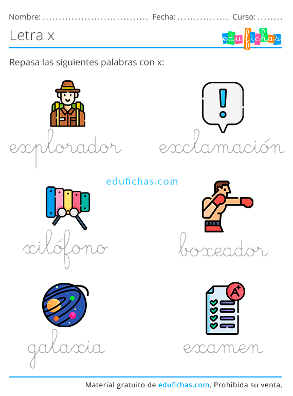 Letra X - Sílabas y Palabras con X - Consonantes para Imprimir (PDF)