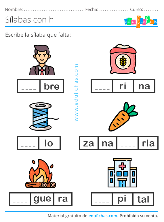 Letra H y sílabas con H - Letras Consonantes para Imprimir (PDF)