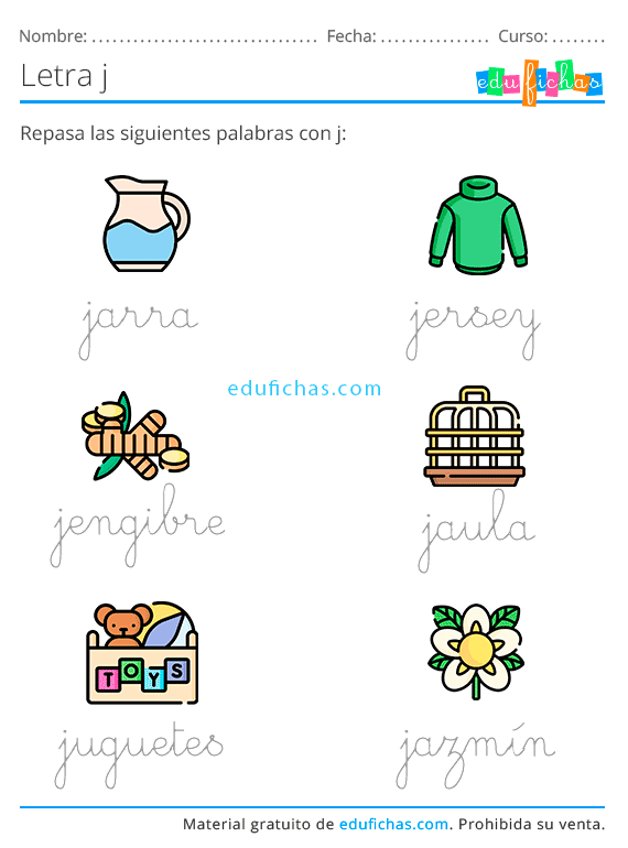 Letra J - Sílabas y Palabras con J - Consonantes para Imprimir (PDF)