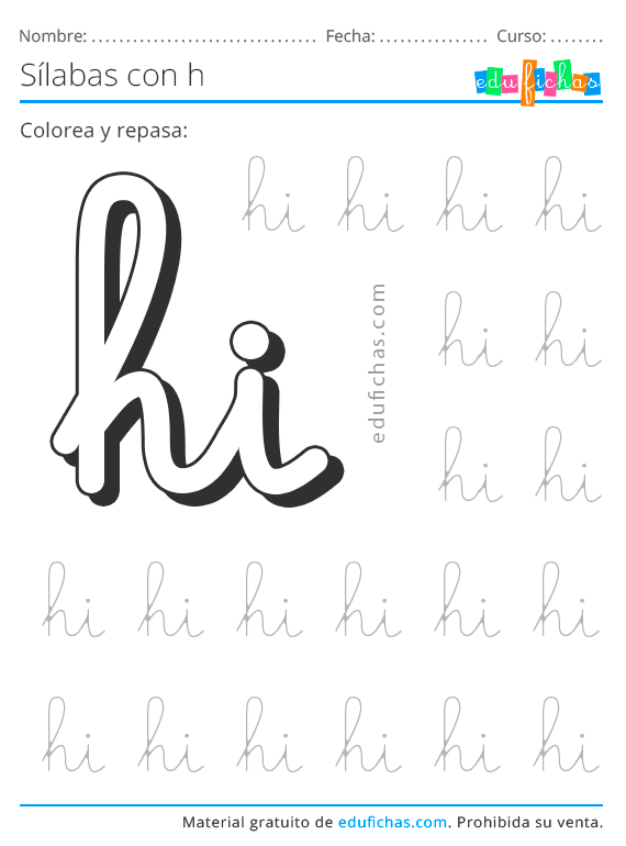 Letra H y sílabas con H - Letras Consonantes para Imprimir (PDF)