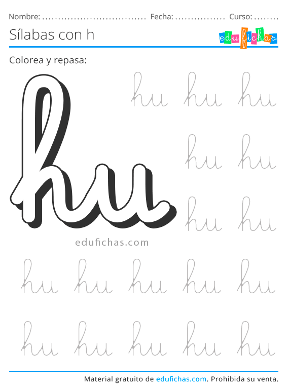 Letra H y sílabas con H - Letras Consonantes para Imprimir (PDF)