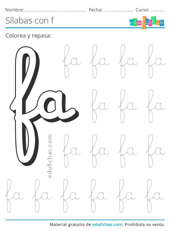 Aprender la letra F - Fichas de Letras Consonantes para Imprimir (PDF)