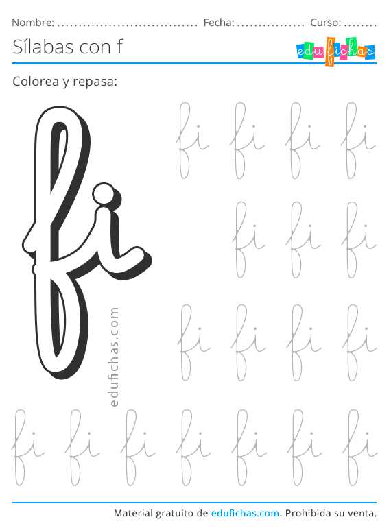 Aprender la letra F - Fichas de Letras Consonantes para Imprimir (PDF)