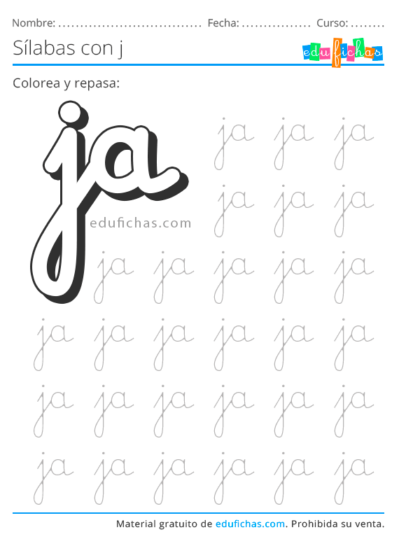 Letra J - Sílabas y Palabras con J - Consonantes para Imprimir (PDF)