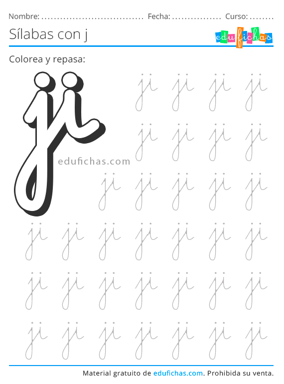 Letra J - Sílabas y Palabras con J - Consonantes para Imprimir (PDF)