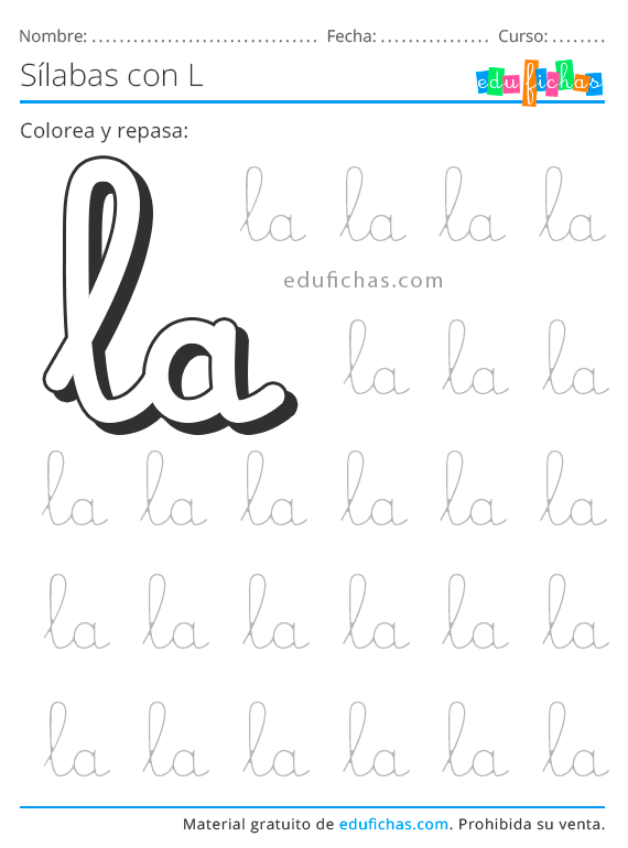 Aprender la letra L - Fichas de Letras Consonantes para Imprimir (PDF)