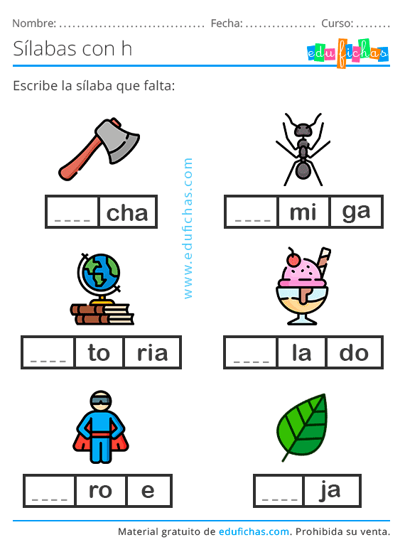 Letra H y sílabas con H - Letras Consonantes para Imprimir (PDF)