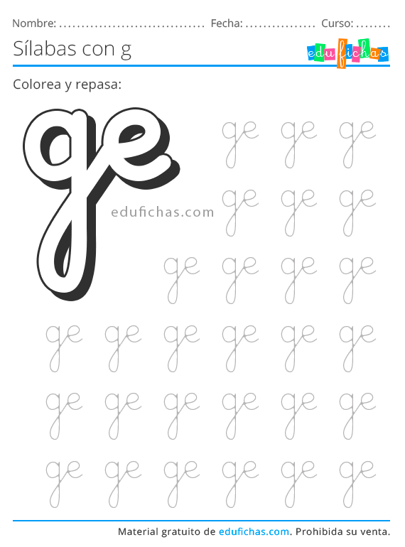 Letra G - Sílabas y Palabras con G - Consonantes para Imprimir (PDF)