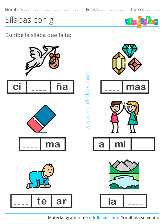 Letra G - Sílabas y Palabras con G - Consonantes para Imprimir (PDF)