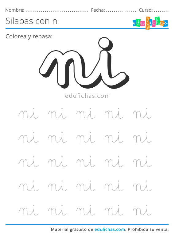 Letra N - Sílabas y Palabras con N - Consonantes para Imprimir (PDF)