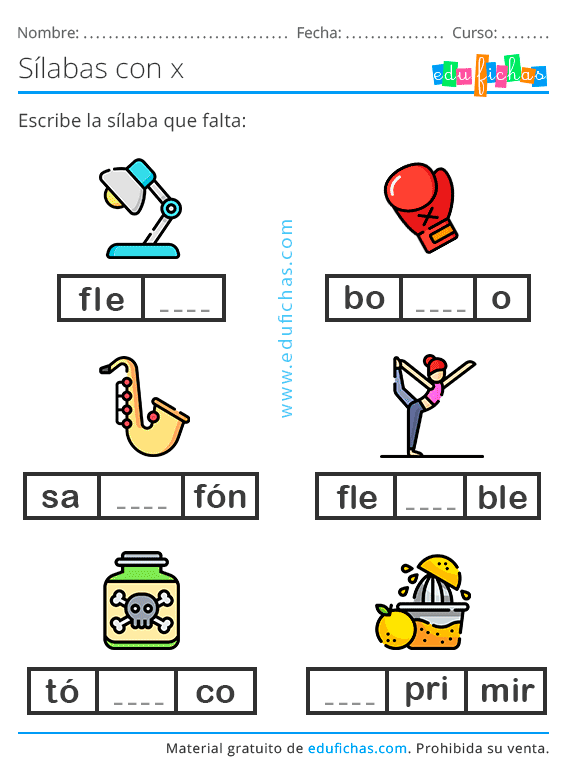 Letra X - Sílabas y Palabras con X - Consonantes para Imprimir (PDF)