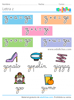 Letra Z - Sílabas y Palabras con Z - Consonantes para Imprimir (PDF)