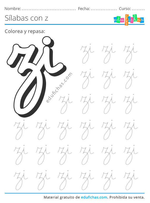 Letra Z - Sílabas y Palabras con Z - Consonantes para Imprimir (PDF)