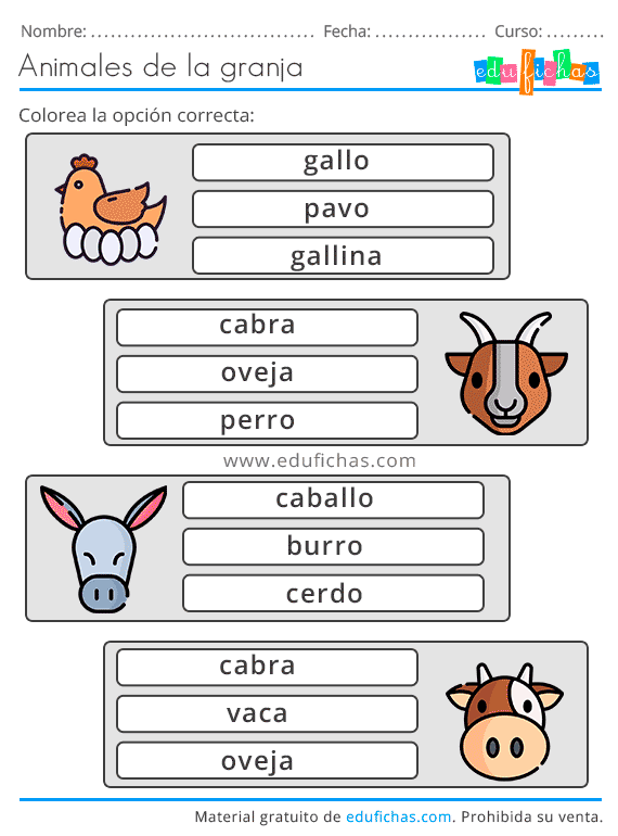 Animales de la Granja - Fotos, Fichas y Juegos para Imprimir GRATIS