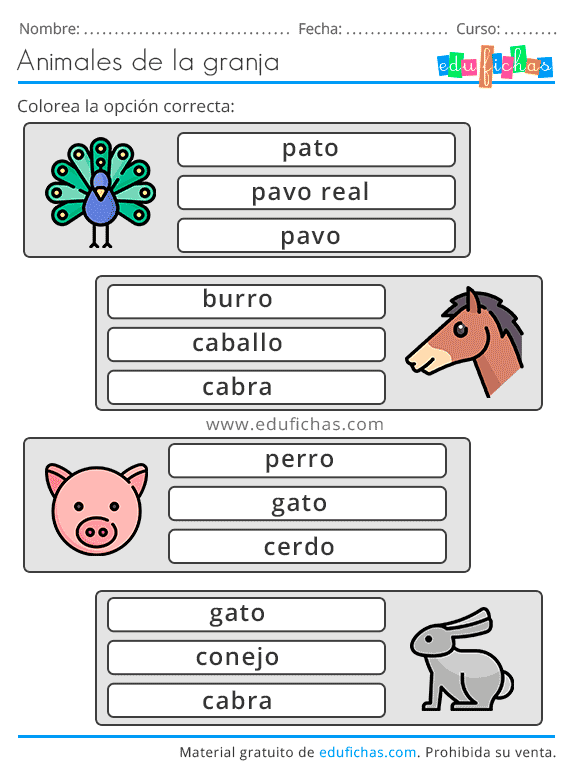 Animales de la Granja - Fotos, Fichas y Juegos para Imprimir GRATIS