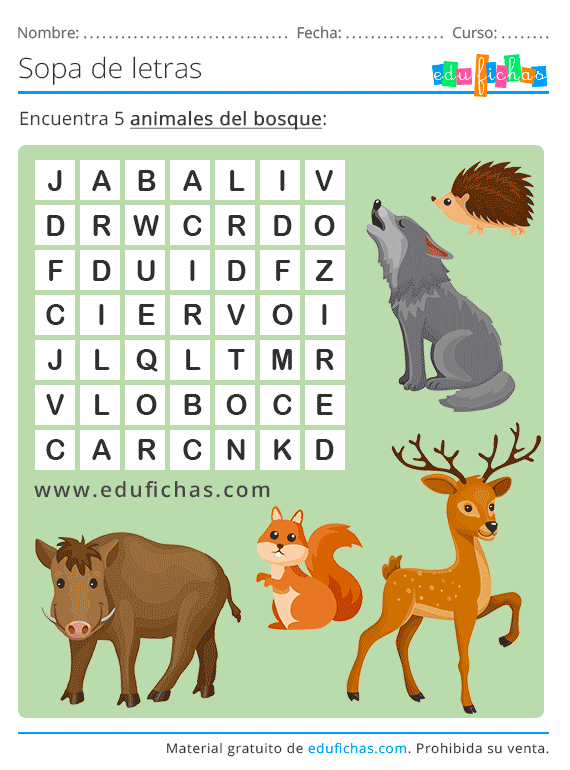 Animales del Bosque para Niños. Fichas + Juego Gratis en PDF