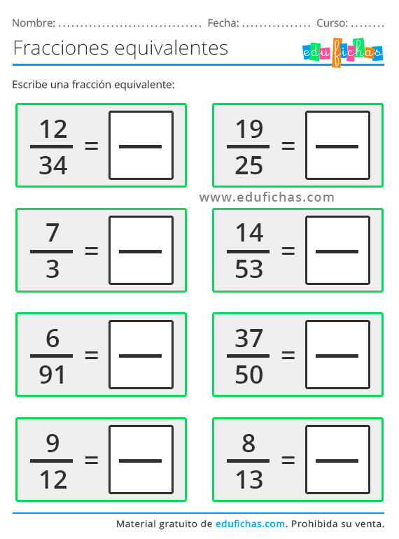 Fracciones equivalentes - Cuadernos para niños