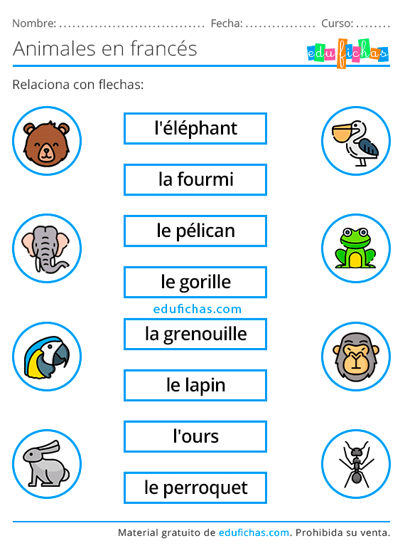 Los Animales En Francés Interactive Worksheet – QIGWU