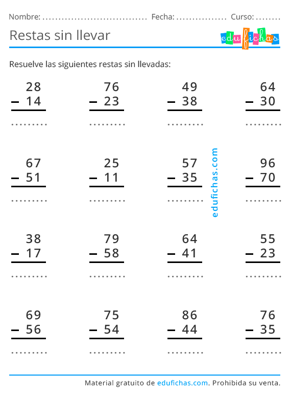 Restas sin llevar - Cuadernos para niños